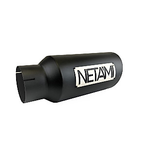 4 inch Inlet to 6 inch Outlet 15 inch Overall Length NETAMI Diesel Exhaust Tip Stainless Steel High Temperature Black Ceramic Coated Clamp-on Rolled Edge Single Wall Overall Length: 15"