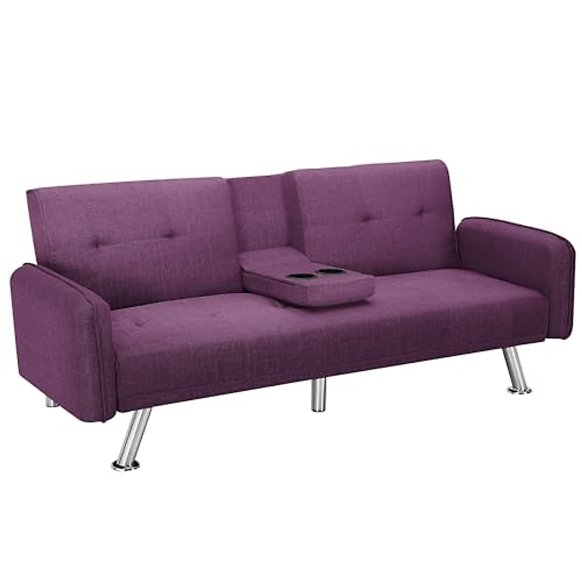 Fangflower Sleeper Sofa Bed with Adjustable Backrest & Cup Holders, Futon Set with Metal Legs, Loveseat Couches for Living Room Apartment Lounge Office
