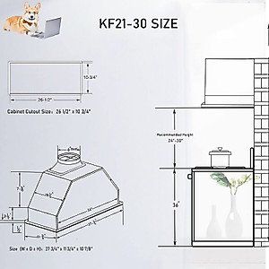 EALLMALL Range Hood Insert 30 Inch, 750 CFM Vent Hood Insert, Ducted/Ductless Range Hood Insert, Stainless Steel Insert Range Hood, Black Hood Range Insert, 3-speed Built In Range Hood, KF21-30