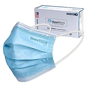 DemeTECH ASTM Level 3 Protective 3-Layer Face Mask, Ear-Loop Style, Made in The USA, Adult, 50