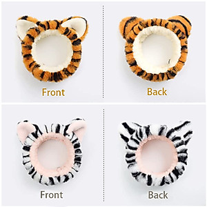 Hofar Tiger Face Wash Headband Hairband with Tiger Ears Coral Fleece Cartoon Cute Creative Hair Accessories