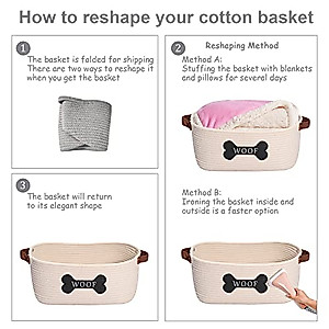Morezi Cotton Rope Dog Toy Basket with Handle, Large Dog bin, Puppy Kitty Bed, Dog Toy Basket - Perfect for Carry pet Toys, Blankets, leashes, chew Toys, Diapers - Beige