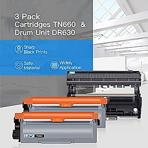 LxTek Compatible Toner Cartridge & Drum Unit Replacements for Brother TN660 TN630 TN-660 DR630 High Yield to use with HL-L2300D HL-L2320D HL-L2340DW HL-L2360DW(2 Toner Cartridges, 1 Drum Unit, 3 Pack)