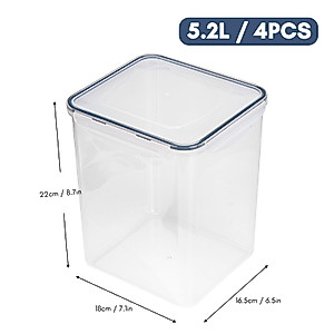 6 Pack 5.2L Large Airtight Food Storage Containers for Kitchen Organization, Plastic Large Pantry Storage Boxes with Lables and Measuring Spoon Set for Flour, Sugar, Rice and Baking Supply