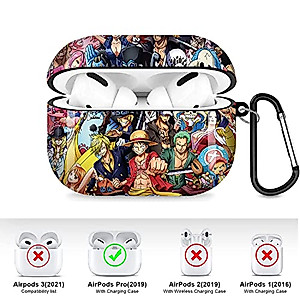 AOUDHOI Anime Characters Airpods Pro Case Compatible with AirPods Pro Full Protective Shockproof Wireless Earphone Case with Key Chain Headphone Case for Teens Adults -1