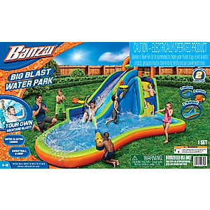 BANZAI Big Blast Water Park, Length: 14 ft 5 in, Width: 10 ft 7 in, Height: 7 ft 11 in, Inflatable Outdoor Backyard Water Slide Splash Bounce Climbing Toy