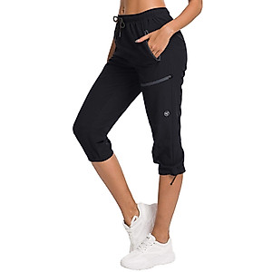 ChinFun Women's Hiking Capris Pants Outdoor Quick Dry Cargo Cropped Pants Water Resistant UPF 50+ Black XL