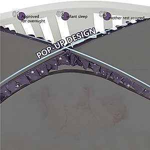 ZXPLO Baby Safety Crib Tent Infant Pop up Mosquito Net Nursery Bed Canopy Netting Cover - Keep Baby from Climbing Out with Hanging Diaper Storage Bag (Dark Gray)