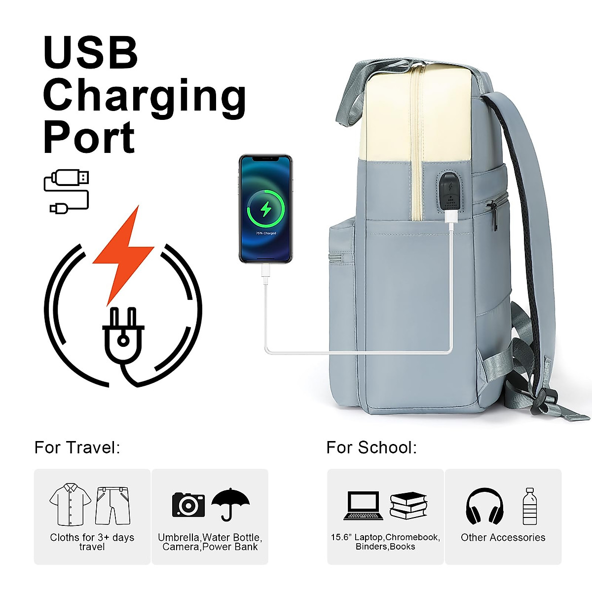 CYUREAY Laptop Fashion Backpack Nurse Spacious Book Bag For College Students Travel Backpack With USB Charger Port Doctor Work Fit Gift For Men&Women