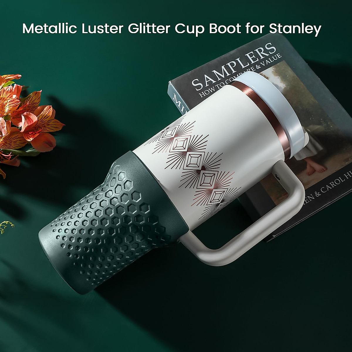 GardTok Protective Metallic Silicone Boot for Stanley, Tall Protector Sleeve Accessories for Stanley Quencher H2.0 FlowState Tumbler 40oz / Stanley Adventure Quencher Tumbler 40oz (Malachite Green)