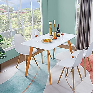 GreenForest Dining Table Modern Rectangular Top with Solid Wood Legs 47.2 x 27.6 x 30 inch, Kitchen Table for Dining Room, White