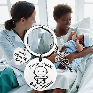 FOTAP Ob-GYN Gifts Best OB-GYN Ever Keychain Personalized OBGYN Gift Doctor Gift Thank You Gift for OBGYN (Baby Catcher Keychain)