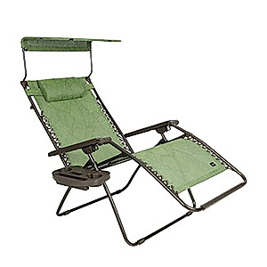 Bliss Hammocks GFC-467XWGB Wide XXL Zero Gravity w/Canopy, Pillow, & Drink Tray Folding Outdoor Lawn, Deck, Patio Adjustable Lounge Chair, 360 lbs, Weather Resistant, Green Banana Leaf, 33-Inch