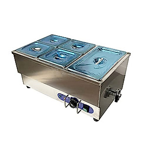 HQHAOTWU 5-Pan Electric Food Warmer Commercial Bain Marie Buffet Stainless Steel Soup Warmer Food Container for Catering Restaurant Canteen with One 1/3 Pan and Four 1/6 Pans