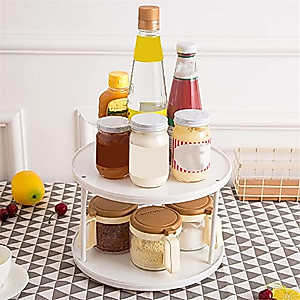 Rotation Rotating Kitchen Two Layer Multifunctional Combination Shelf Cosmetics Storage Rack Large Glass Storage Containers (White, One Size)