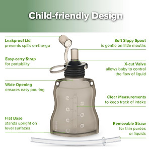 haakaa Silicone Refillable Squeezy Baby Food Yummy Pouch Homemade Organic Food for Babies/Toddlers/Kids, 2 Pack 4 oz, Grey