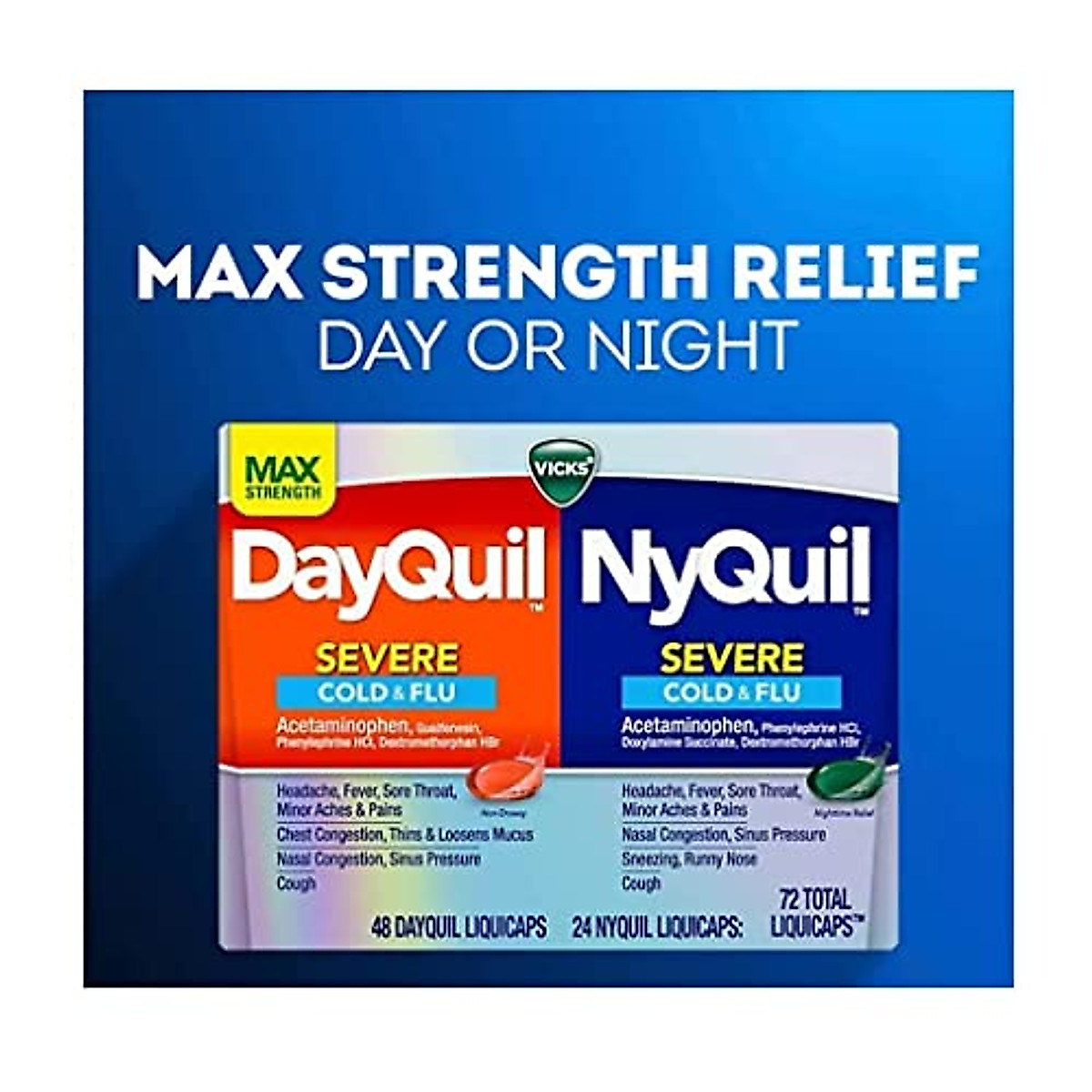 Vicks DayQuil and NyQuil Severe Cough, Cold, & Flu Relief LiquiCaps Convenience Pack (72 ct.)