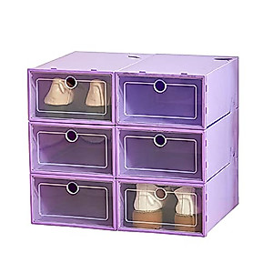 DEPILA Stackable Shoe Storage Bins For Closet Stackable Shoe Storage Boxes - Set of 6 Clear Plastic Foldable Shoe Organisers with Front Door - Easy Access to Mens and Ladies Shoes (Color : Purple, S