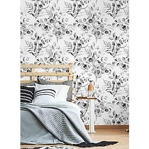 HAOKHOME 93042-2 Peel and Stick Wallpaper Boho Black/Grey/White Eucalyptus Leaf Floral Wall Mural Home Nursery Boho Contact Paper 17.7in x 9.8ft