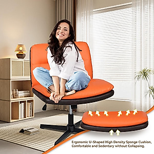 ELECWISH Criss Cross Office Chair, Armless Cross Legged Desk Chair No Wheels, PU Leather Applesauce Office Chair Wide Padded Home Office Chair for Bedroom, Living Room(Orange+Brown)