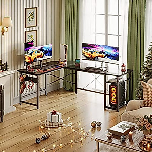 Coleshome L Shaped Computer Desk 66" with Storage Shelves, Corner Gaming Desk, Sturdy Writing Desk Workstation, Modern Wooden Desk Office Desk, Wood & Metal, Black