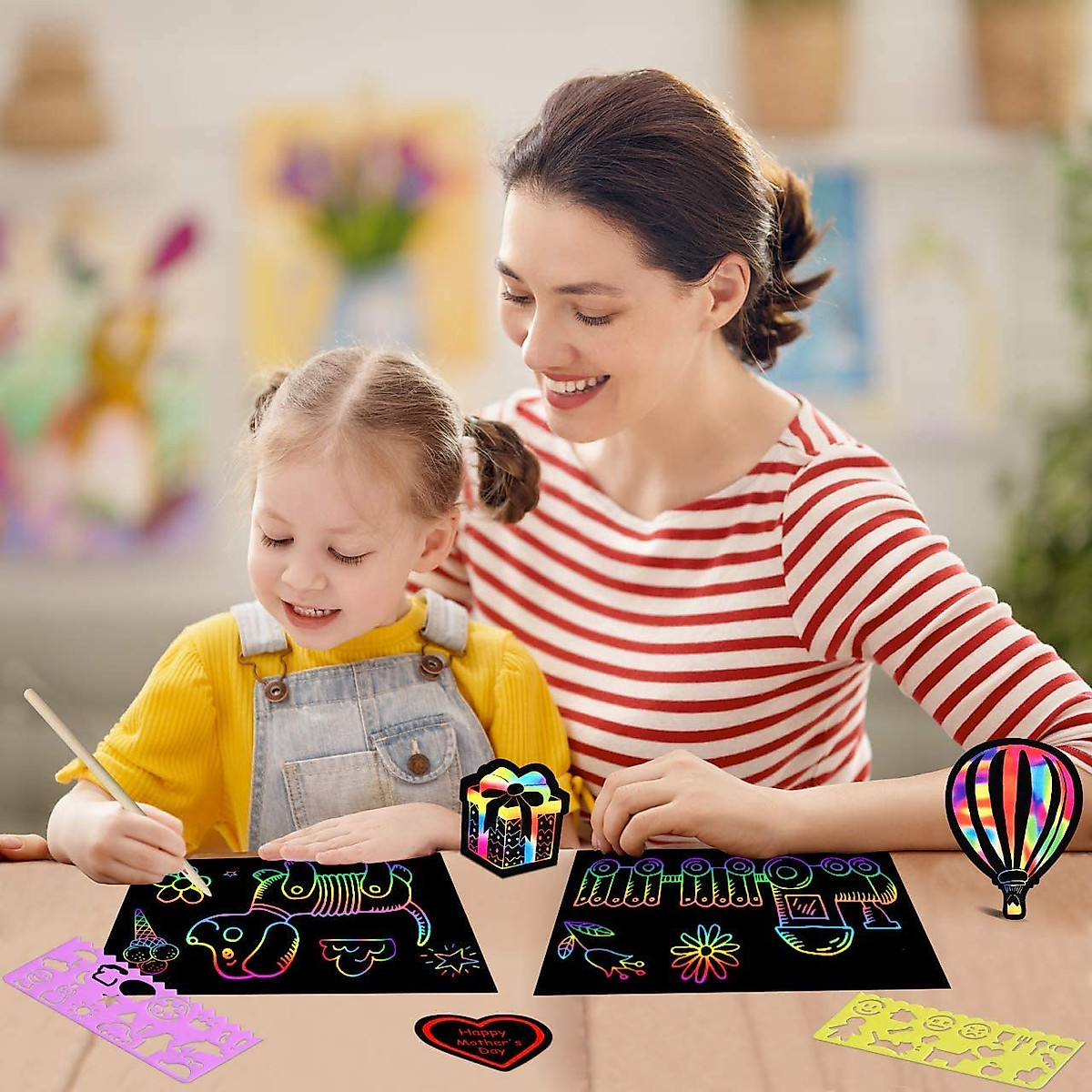 RMJOY Rainbow Scratch Off Paper for Kids: Easter Crafts Gifts for Kids 60pcs Magic Arts Supplies for Age 3-12 Teen Toys Games for Valentines Birthday Christmas Basket Stuffers |Party Favors