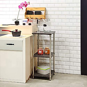 HomeZone Bookcase Storage Rack with 3-Tier Narrow Shelving Unit | Steel and Wood with Satin Nickel Finish