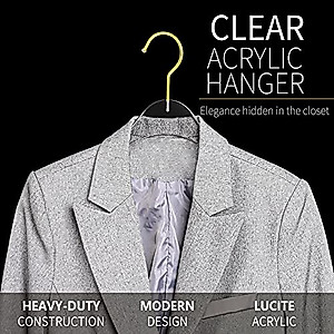 15 Pack Acrylic Hangers Clear and Gold Hangers Premium Quality Clear Acrylic Clothes Hangers Clothing Standard Hangers
