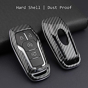 JEYODA ABS Smart keyless Entry Remote Key Fob Carbon Fibre Car Key Shell For Ford F150 Mondeo Mustang Edge Fusion Lincoln MKC MKZ MKX(Shell With Keychian)