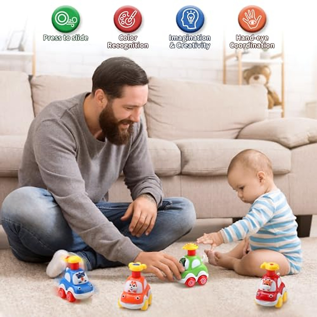 Amy&Benton Baby Toy Cars Toddler Toy Cars for 1 2 Year Old Cartoon Wind up Cars Press and Go Cars Push Go Cars for Toddlers 1-3 1st Birthday Gifts First Birthday Gift Toys Age 1 2 Year Old Baby Boys