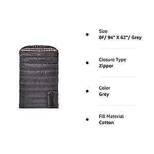 TETON Sports Fahrenheit Mammoth 0F/-18C Queen-Size Double Sleeping Bag; Warm and Comfortable; Double Sleeping Bag Great for Family Camping; Compression Sack Included Grey