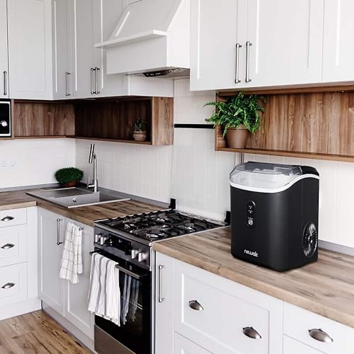 Newair Nugget Countertop Ice Maker Machine | 26 lbs. | Electric Sonic Ice Maker in Matte Black, Self-Cleaning Function, Refillable Water Tank, Perfect Canes Ice for Kitchens, Offices, Home Coffee Bars