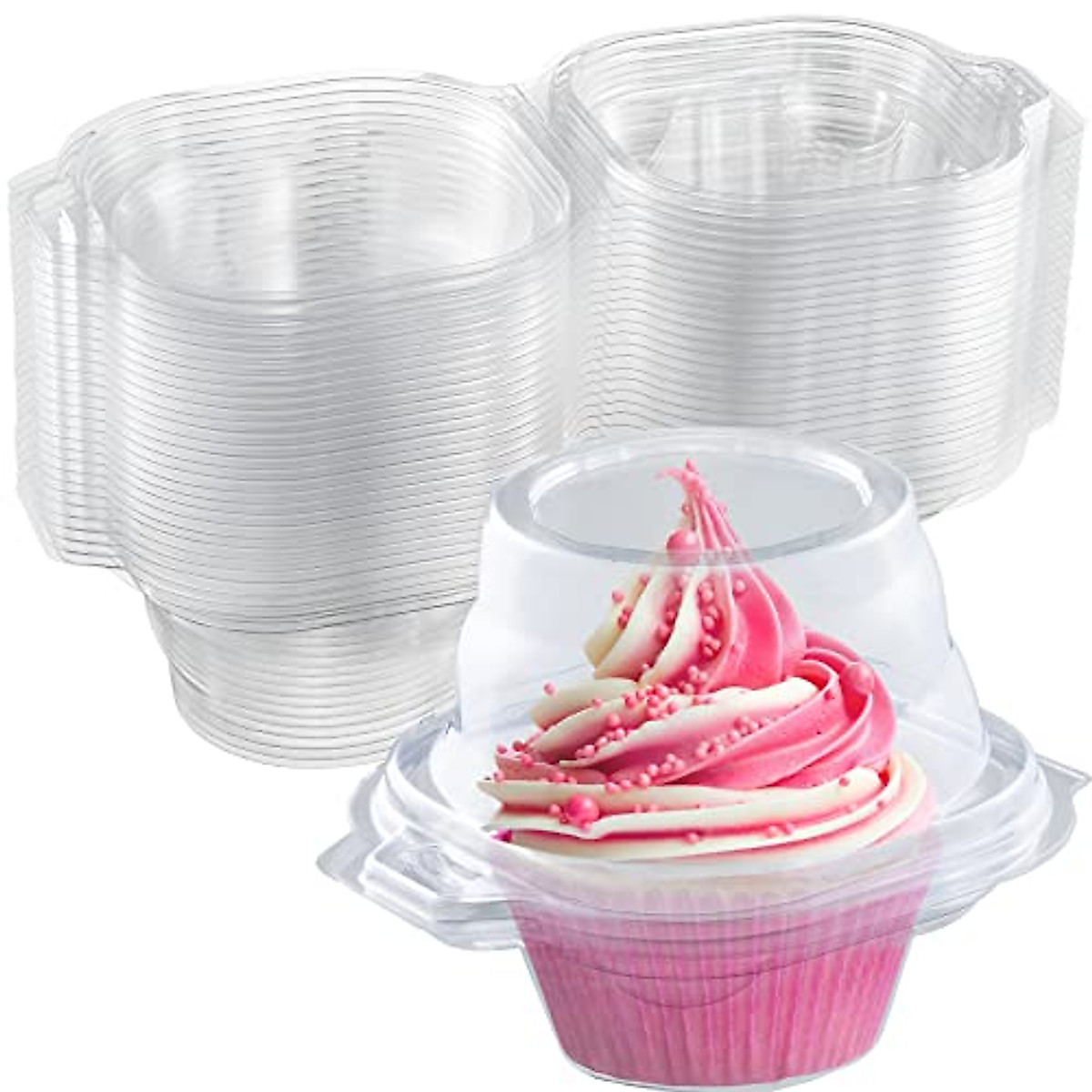 Individual Cupcake Containers (50 Pack) | Clear Plastic Disposable Cupcake Boxes/Holders | Single Cupcake Holder with Dome Lid Bulk | BPA-Free Plastic Cupcake Muffin Container Carrier Boxes to Go
