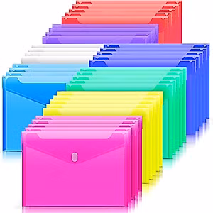 Sooez 32 Pack Plastic Envelopes Poly Envelopes, Clear Document Folders Plastic File Folders US Letter A4 Size File Envelopes, Waterproof Envelope Folders with Closure, Assorted Color