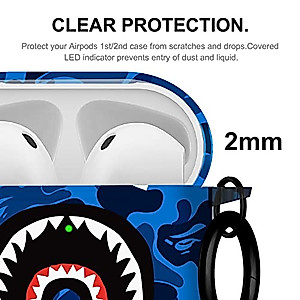 CULIPPA for AirPods 2 Case Cover Shark Mouth Camo Style Pattern Design for Airpods 2nd Generation Silicone Protective Case Shockproof for Women Girls with Keychain for Apple Airpods 2/1 Charging Case