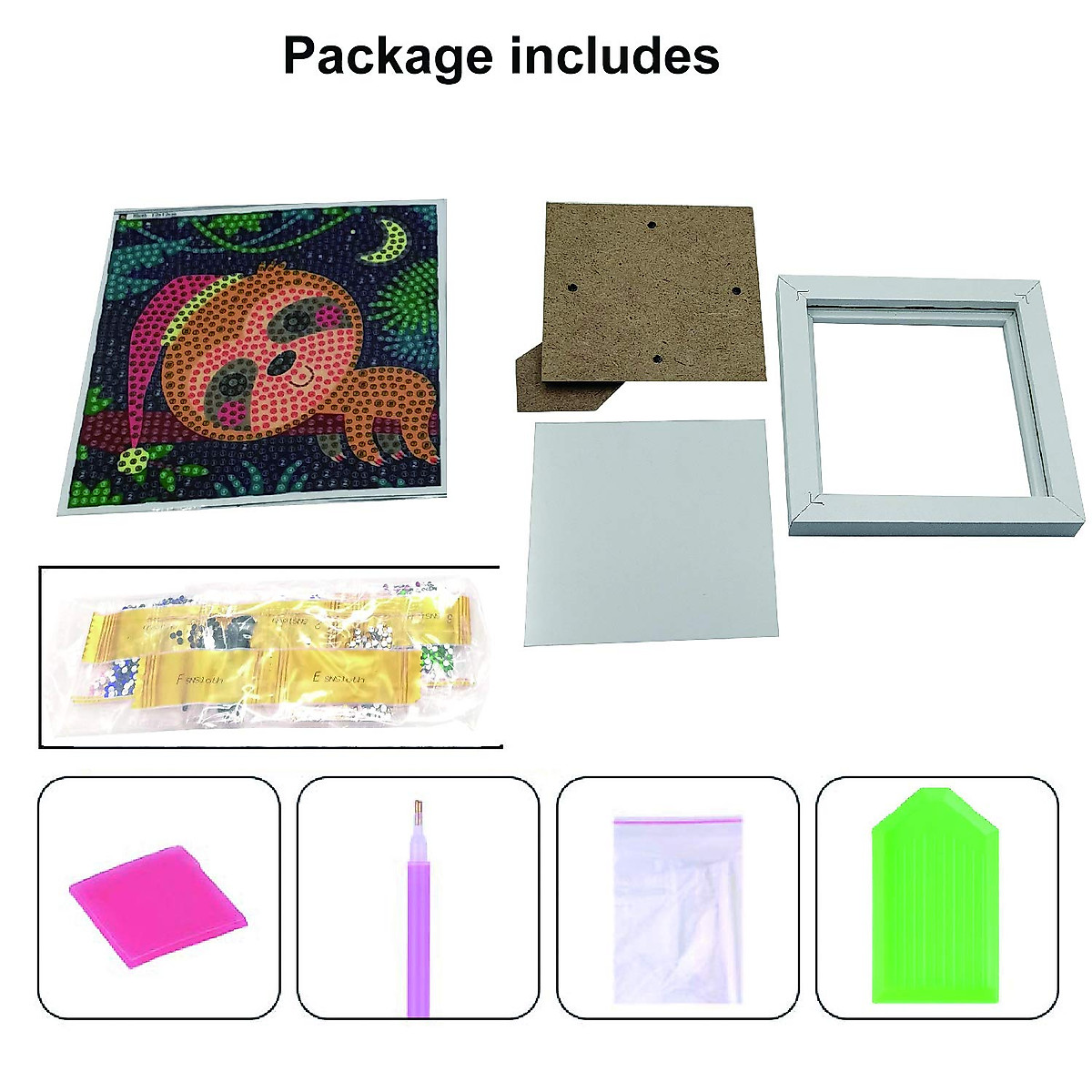 ParNarZar Easy 3D Diamond Painting Kit for Kids, Full Drill Painting by Number Kits with Wooden Frame 6x6 inches (Sloth)