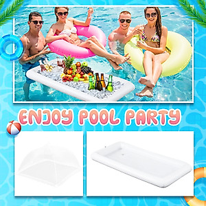Didaey 4 Pieces Inflatable Ice Serving Bar Inflatable Cooler for Parties Floating Ice Tray Food Drink Containers 12 Pcs Mesh Food Umbrella Covers Tent Food Covers for Pool Party Outdoor Indoor Picnic