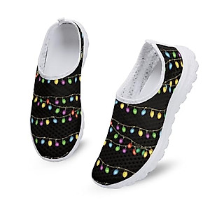 INSTANTARTS Womens Athletic Water Shoes Colorful Christmas Light Air Mesh Quick Dry Sports Aqua Shoes Lightweight Slip-on Outdoor Running Sneakers