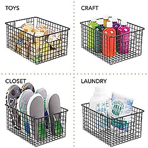 mDesign Metal Wire Closet Storage Basket Organizer with Handles for Organizing Bedroom, Bathroom, Mudroom, Entryway, Hallway, or Linen Closets - Concerto Collection - 8 Pack - Black