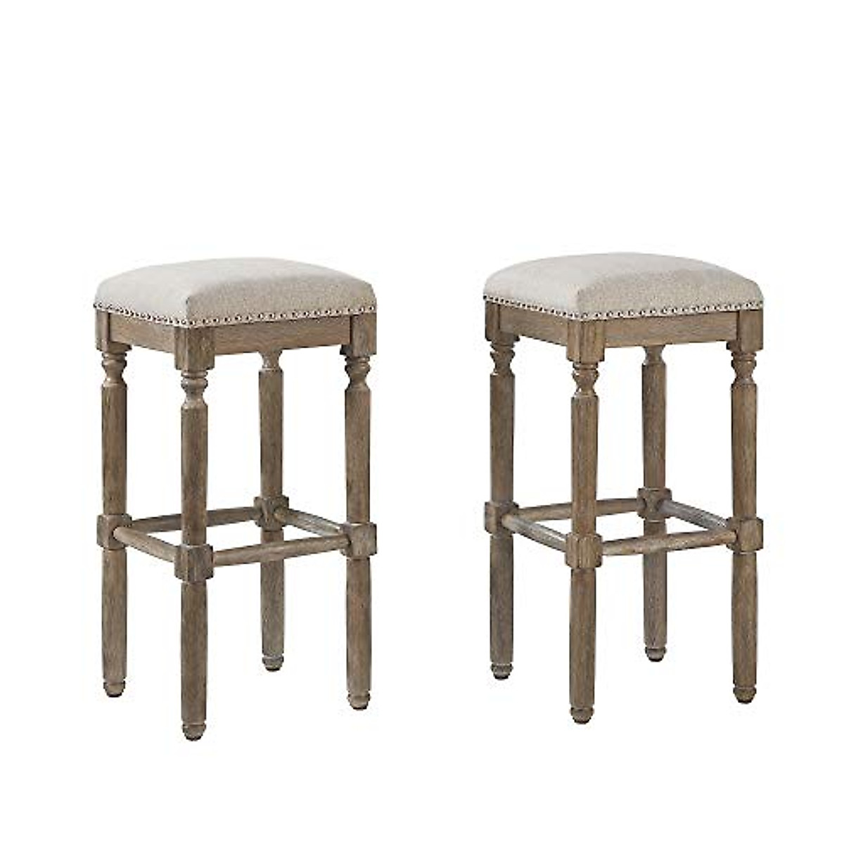 Ball & Cast Pub Height Bar Stools Upholstered Pub Stool Weathered Oak finish 30"H, Taupe Fabric 2-Pack