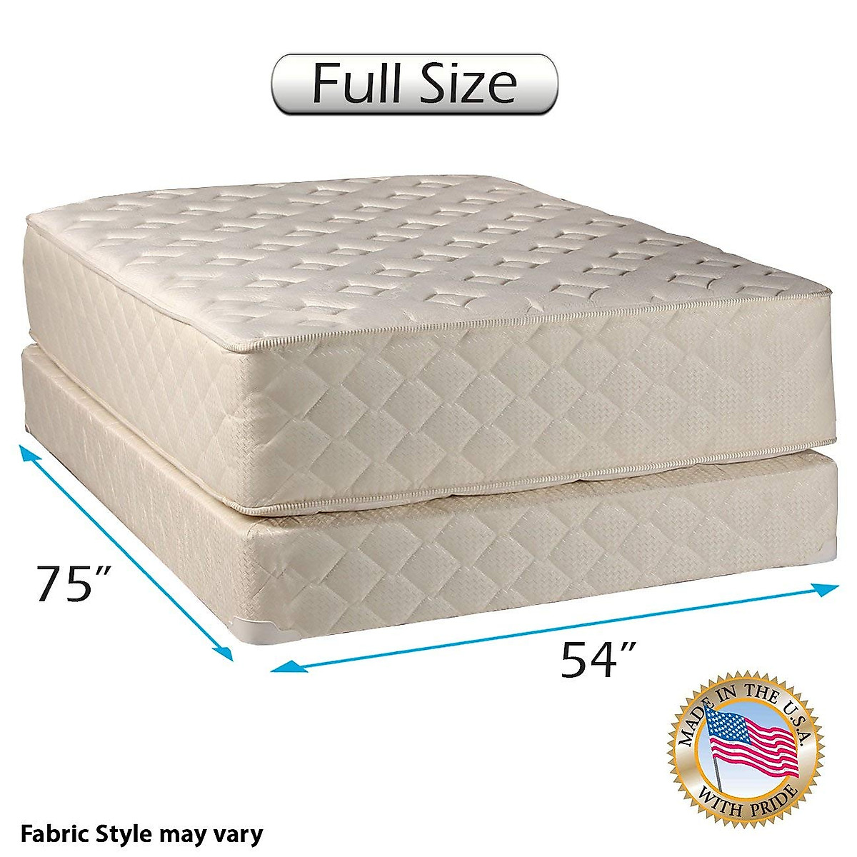 Dream Solutions USA Highlight Luxury Firm (Full 54"x75"x14") Mattress & Low 5" Height Box Spring Set with Bed Frame Included - Spine Support, Innerspring Coils, Longlasting Comfort