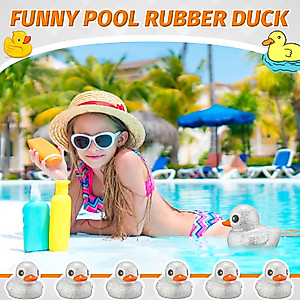 Honoson 6.89 Inch Giant Glitter Rubber Duck Big Glitter Rubber Duck Large Sparkly Duck Bath Toy with Squeaky Sound for Summer Baby Shower Birthday Party Favor Gift (Silver)