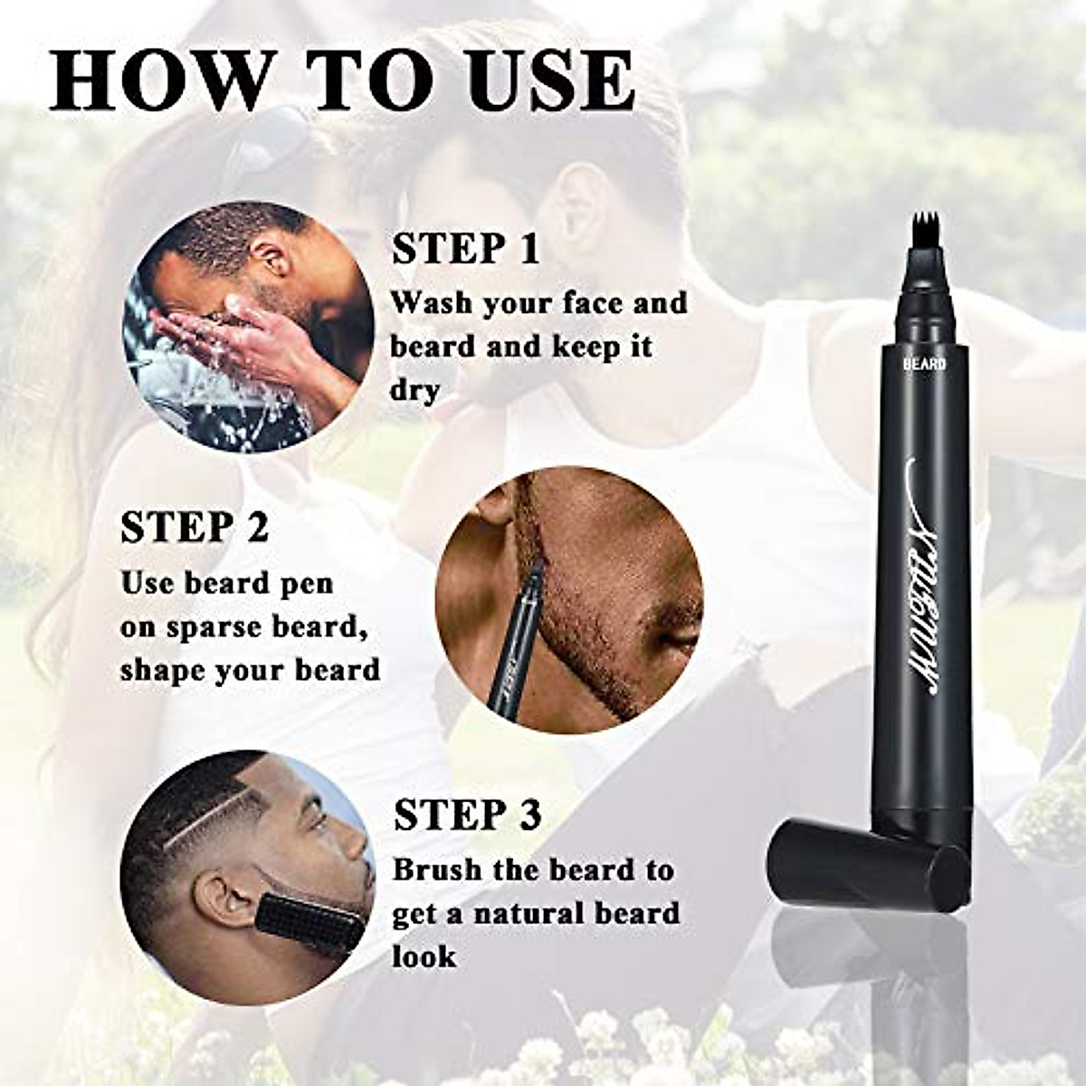 Beard Pencil Filler for Men - Sweat Proof, Water Resistance, Long Lasting & Natural Finish barber Pencil, Mustache Repair Shape (BLACK)