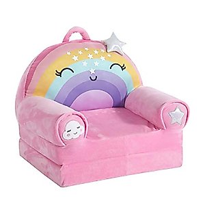 Heritage Kids Rainbow Convertible Flip Lounger Foam Chair - Soft Plush Fabric - Ages 3+, Pink