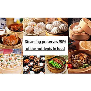 Hcooker 3 Tier Kitchen Bamboo Steamer with Double Stainless Steel Banding for Asian Cooking Buns Dumplings Vegetables Fish Rice