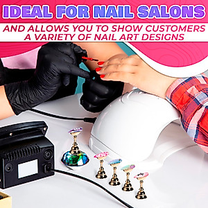 Nail Art Practice Stands, Magnetic Nail Tips Holders Fingernail Display Stands with 5 Pieces Alloy Practice Stand and One Crystal Base for DIY Nail Art Practicing Manicure tools
