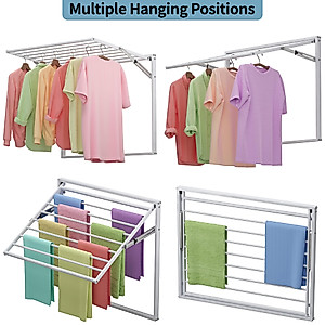 yeshine 31.5" Wide Wall Mounted Clothes Drying Rack, 23.6 Linear Feet Capacity, 60 Lb Capacity, 9 Smooth Metal Round Rods, Collapsible Laundry Drying Rack, Adjustable Drying Rack Clothing Heavy Duty