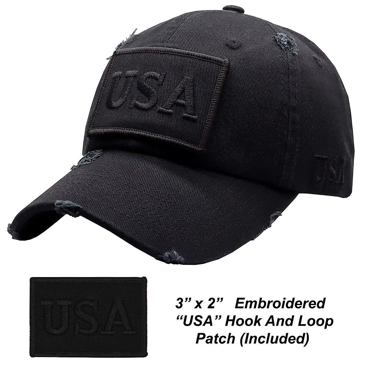 Antourage American Flag Hat for Men and Women | Vintage Baseball Tactical Hat Cap with USA Flag + 2 Patriotic Patches ((11) Black)