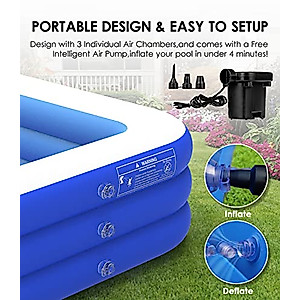 Inflatable Swimming Pool-for Kids & Adults, STATABSTA 120''x72''x22'' Above Ground Pool with Electric Air Pump Full-Sized Family Blow Up Kiddie Pool for Backyard, Garden Backyard Water Party