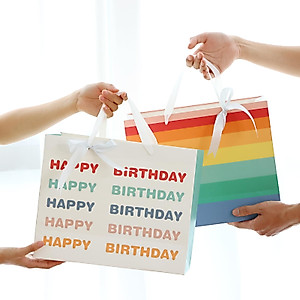 Moretoes 2 Pack Birthday Gift Bags Matching Tissue Paper and Cards, Pretty Rainbow Gift Bags Happy Birthday Gift Bags for Men Women, 12.6" x 10.25" x 4.7"